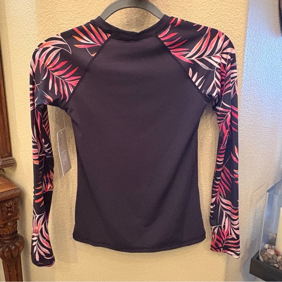 OP | Swim | Nwtop Ocean Pacific Black And Pink Leaf Print Sleeves Rash ...